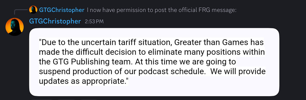 FRG shuttering GtG? - General GTG - Greater Than Games Forums